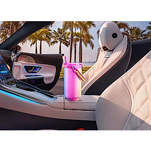 Meoky 40 oz Tumbler with Handle and Straw, Insulated Water Bottle, Stainless Steel Travel Mug, Keeps Cold for 34 Hours, 100% Leak Proof, Fits in Car Cup Holder (Bunny)