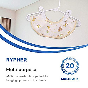 RYPHER New Plastic Hanger Clips, 20 Pack Hanger Clips for Plastic Hangers [Laundry Clips] Clothes Clips for Use with Plastic Clothes Hangers. Made with 100% Fully Recyclable Plastics.