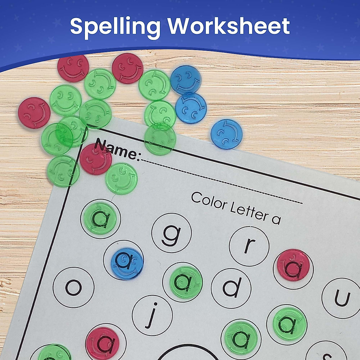 MR CHIPS Bingo Chips 3/4" Size - 600 Counting in Blue, Red and Green Color Smiley Face Design Versatile for Classroom Activities & Board Games