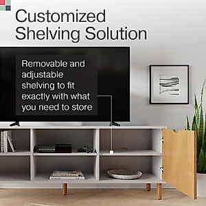 Contemporary Fluted TV Stand - Media Console - 70” Entertainment Center Console Table with Storage for Living Room - Fits 32 to 80" TVs (White and Oak)