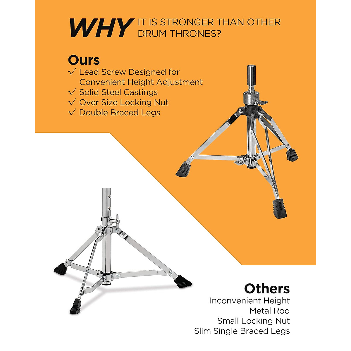 HXW Heavy Duty Drum Throne Seat for Adults, Height Adjustable and Rotatable, Cozy Motorcycle Style Stool Chair with Double Braced Anti-Slip Feet