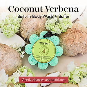 Spongelle Coconut Verbena Wild Flower Buffer Body Scrubber | Bath & Shower Loofah for Women | Exfoliator with Body Wash Infused Sponge | 14+ uses