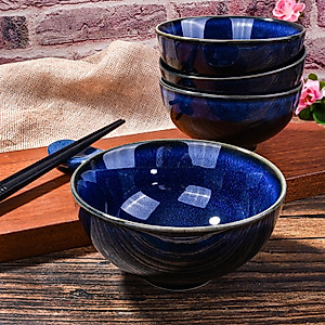 BOSILI Rice Bowl set, Cereal Bowls Microwave and Dishwasher Safe, Ceramic Bowl set of 4 for Soup Rice Oat