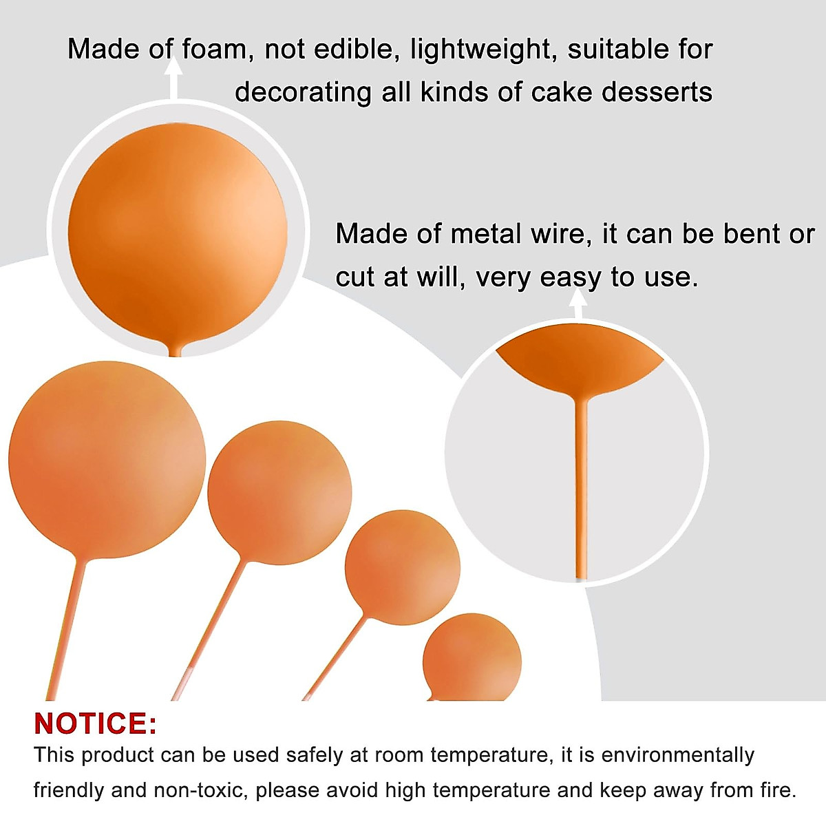 ASTARON 20 Pcs Ball Cake Topper Decorations Mini Balloons Cake Topper Sticks Orange Balls Cake Picks Cake Topper Balls Cake Decorations for Wedding Birthday Cake Decorations