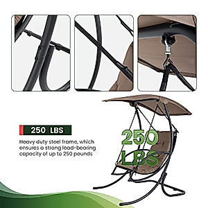 Patio Swing Outdoor Swing Chair Patio Swing with Canopy Patio Gliders Porch Swing with Stand Canopy & Cushion Hanging Lounge Chair for Backyard Outside Garden Balcony Brown