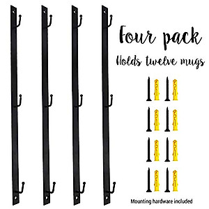 Coffee Mug Wall Rack - Metal Mug Racks for Wall - Wall Mug Rack - Coffee Cup Rack Wall Hanging Holder - Teacup and Mason Jar Hanger Display Holder - Hold a Dozen Cups and Mugs