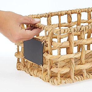 mDesign Water Hyacinth Open Weave Household Basket with Built-in Chalkboard Label for Storage in Bedroom, Bathroom, Office - Hold Clothes, Blankets, Linens, Accessories - 6 Pack - Natural/Tan