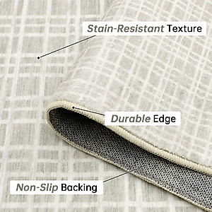 JOLENE.K Washable Rugs 8x10 Geometric Plaid Rug for Living Room Modern Distressed Area Rug for Bedroom Contemporay Office Rug Low Pile Neutral Soft Nursery Rug Non Slip Farmhouse Floor Cover Taupe