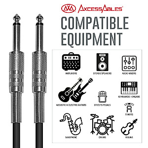 AxcessAbles 1/4 Inch to 1/4 Inch TS Guitar Audio Cable- 10ft | 6.35mm Instrument Cable | Amp Cable for Guitar | Unbalanced 1/4 Patch Cord-10ft
