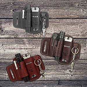 1791 EDC Multitool & Flashlight Holster, Leather EDC Organizer Belt Pouch Fits Multitool, Knife, Flashlight, Keys - Compatible with Heavy Duty Leatherman, Gerber, SOG Multitools - Easy Slide, Brown