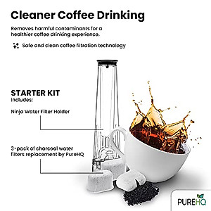 PUREHQ Ninja Water Filter for Ninja Dual Brew Coffee Maker - Compatible with DualBrew Pro CFP201 CFP301 CFP307 CFP451CO - Includes Filter Holder and 3 Pack of Charcoal Water Filters