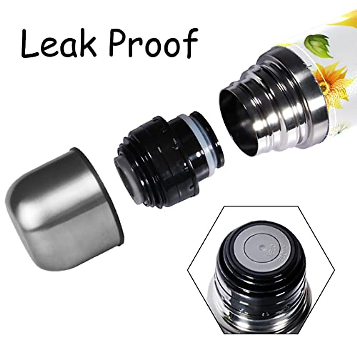 Sunflower and Leaves Vacuum Insulated Water Bottle Stainless Steel Thermos Flask Travel Mug Coffee Cup Double Walled 17 OZ