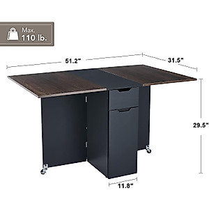 Space Saving Folding Dining Table with 2 Tier Storage-Extendable Drop Leaf Farmhouse Wood Kitchen Dining Room Tables Set for 4, Collapsible Expandable Rectangle Dinner Kitchen Office Furniture