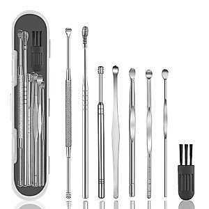 8 Pcs Ear Wax Removal Kit,Professional Double-Headed Ear Pick Earwax Removal Tools,316L Stainless Steel Ear Cleaner Curette with Cleaning Brush and Storage Box,Suit for Kid Adult(Silver)