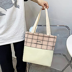 DAHUOJI 5Pcs Kawaii Backpack Set with Badge & Duck Pendant,Japanese Aesthetic Check Bookbag for Girls Cute Plaid School Bags Comes with Tote Bag,Shoulder Bag,Pencil Box,Small Bag(Pink,16in)