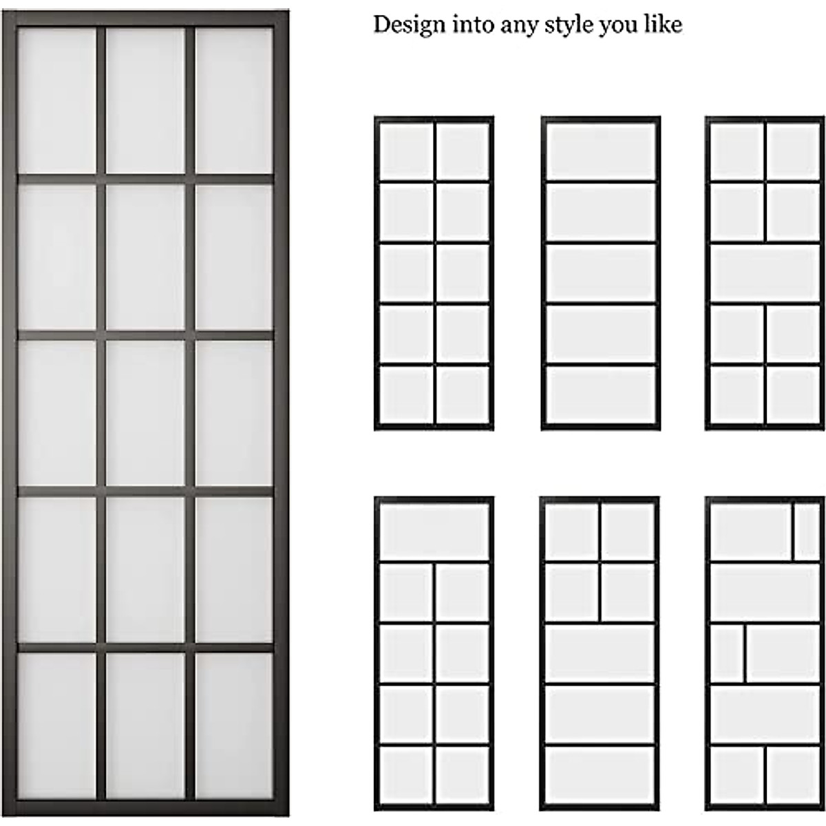 BARNSMITH 30in x 84in Frosted Glass Barn Door with 6FT Top Mounted Hardware kit Include Soft Close Mechanism DIY 15 Lites Modern Aluminum Frame Glass Sliding Barn Door Disassembled Easy Installation