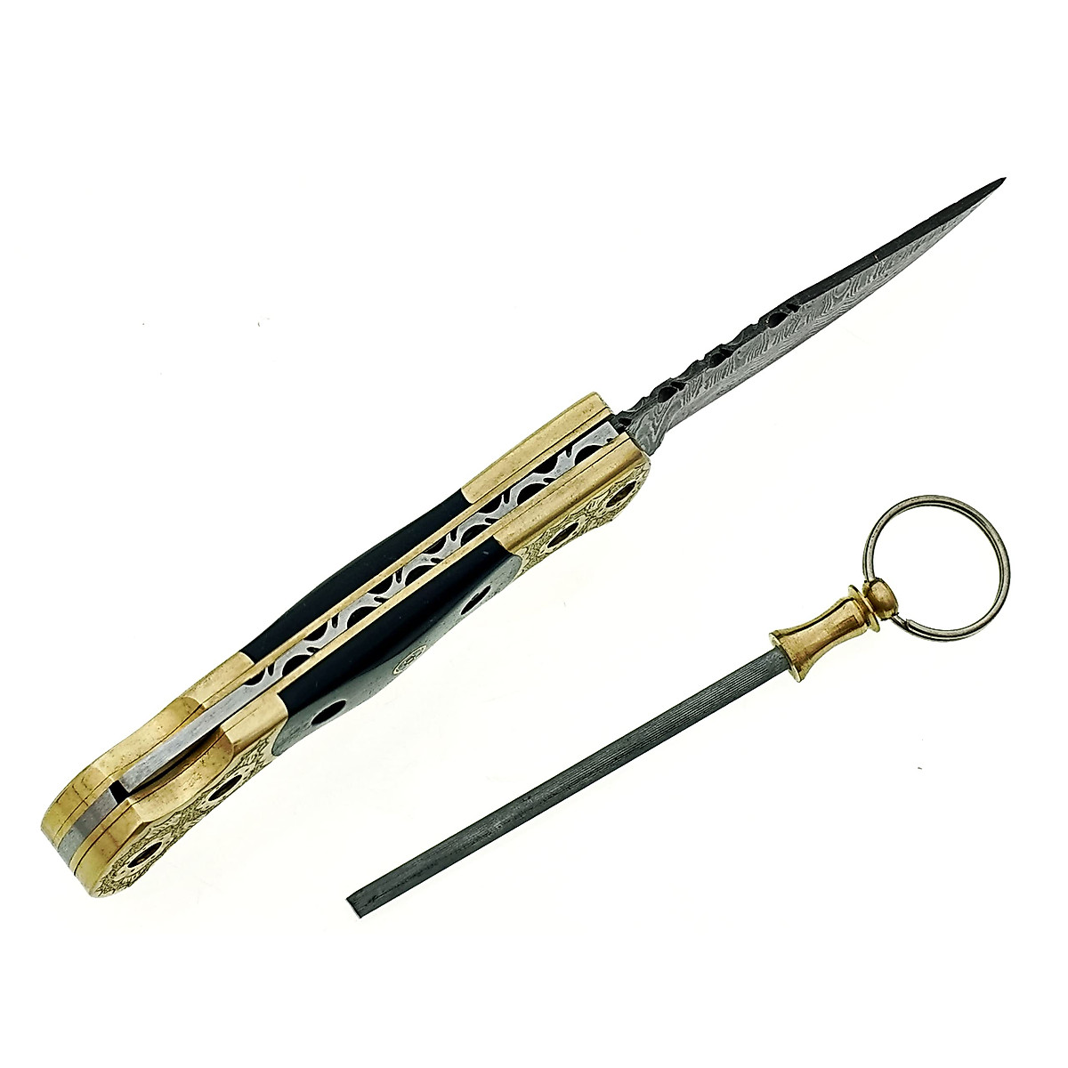 Damascus Steel Blade Folding Pocket Hunting Lock Knife With Real Leather Sheath For Camping Fishing Outdoor. SM106