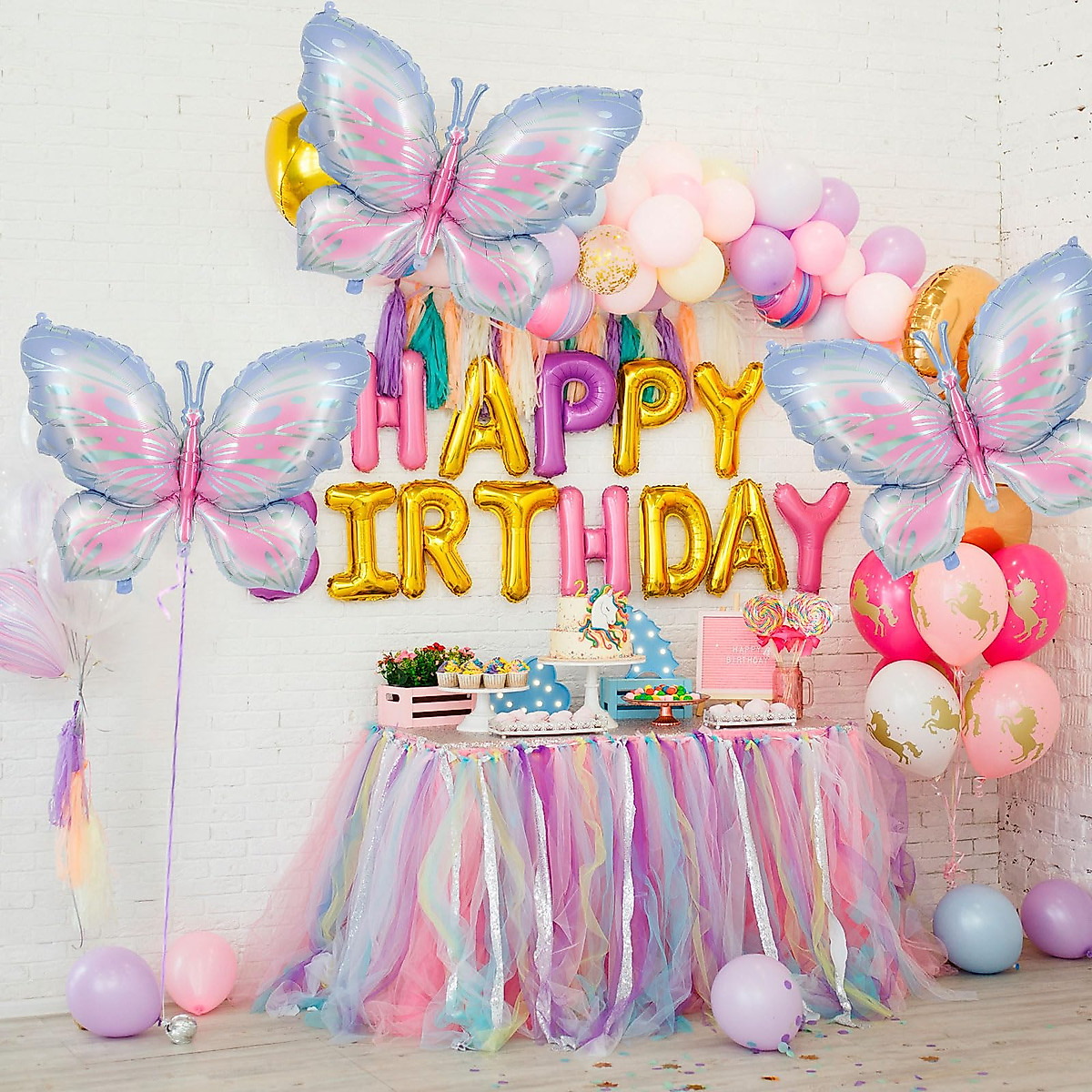 6 Pieces Butterfly Balloons, Purple Butterfly Foil Mylar Balloons,Butterfly Baby Shower Decoration for Butterfly Themed Party Wedding Birthday Party Baby Shower Decorations Supplies (Pink)