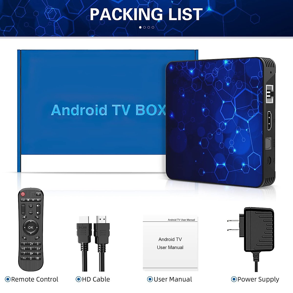 Android 12.0 TV Box, Android TV Box RK3318 Quad-Core 64bit Cortex-A53 2GB RAM 16GB ROM TV Box Support 4K 3D 2.4/5.0GHz WiFi BT5.0 10/100M Ethernet HDMI 2.0 H.265 HDR Smart TV Box