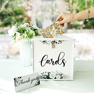 CYAOOI White Wedding Card Box with Lock, PVC Party Card Box for Wedding Reception, Floral Wedding Money Envelope Gift Card Holder Box for Graduation Birthday Baby Shower Decorations