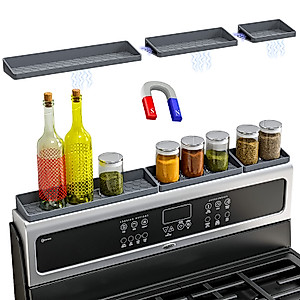 Silicone Magnetic Stove Top Shelf 30", Magnetic Shelf for Kitchen Stove Easy to Install, Stove Magnetic Shelf for Kitchen Stove,Over the Stove Top Shelf with 3 Functional Partitions -DARK GRAY