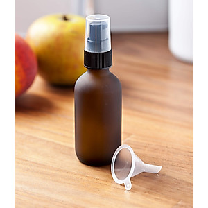 JUVITUS 2 oz Frosted Amber Glass Boston Round Bottle Black Treatment Pump (6 pack) + Funnel