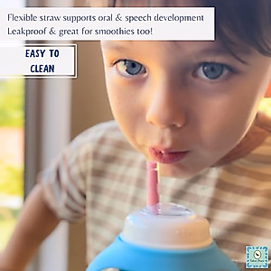 Tabor Place Glass Sippy Cup for Toddlers - The Luca | Spill-proof | Silicone Straw | Indigo Purple | 8 oz | Liquids Never Touch Plastic | Removable Handles