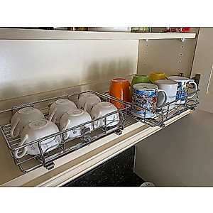 FILTREN Set of 2 Large Pull Out Organizer, Expanding Sliding Cabinet Drawer with Black Liners 30x20x4 in.