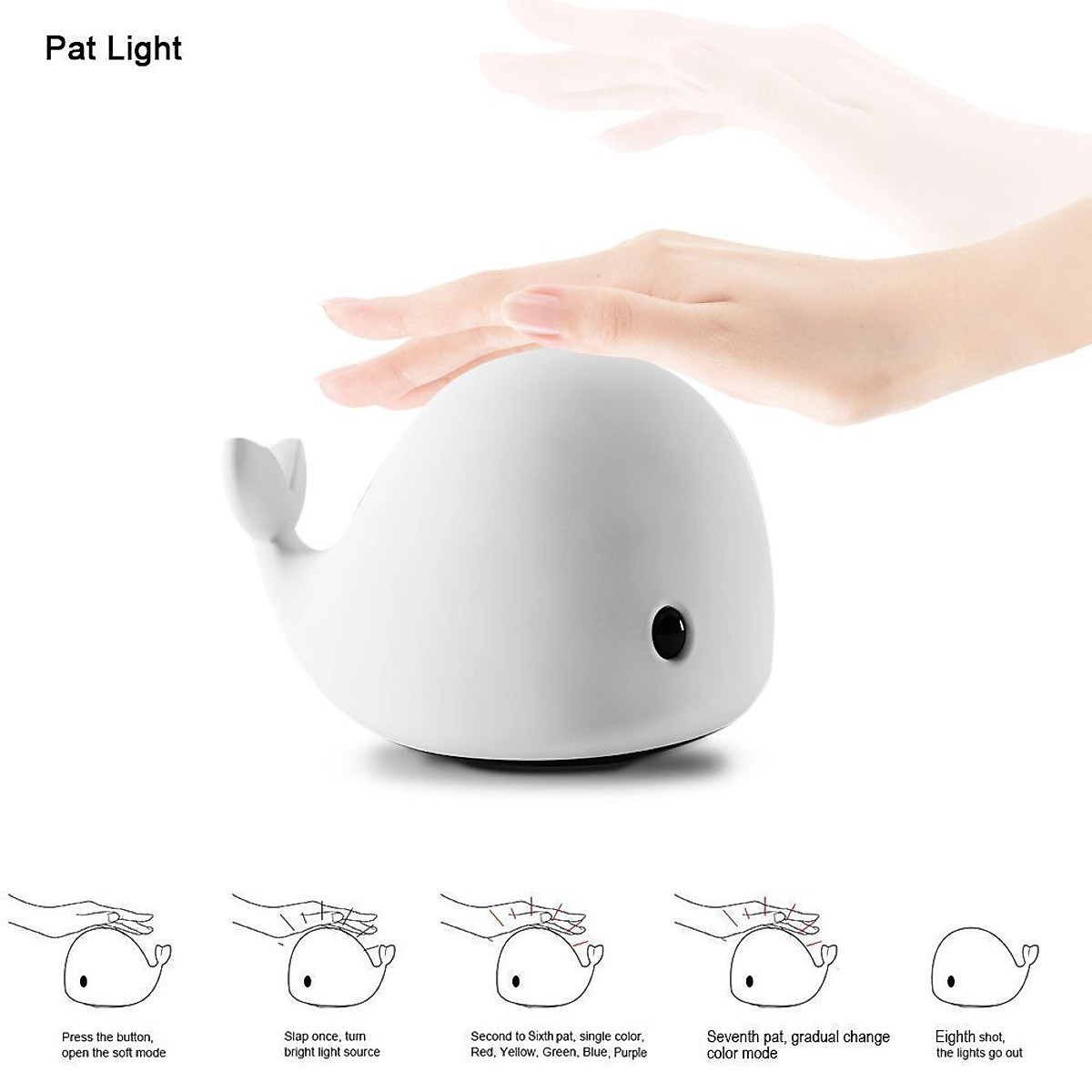 Mystery 4-Modes Children Night Light, USB Rechargeable Dolphin Night Light With Warm White, Strong White, 5 Single Colors and 5-Color Breathing Modes, Sensitive Tap Control for Baby Adults Bedroom