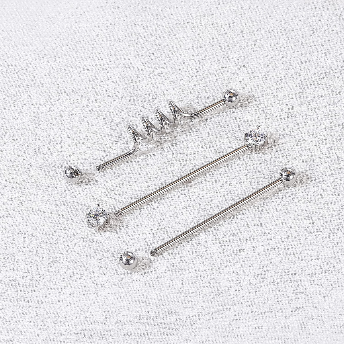 BodyAce 14G Crystal Long Industrial Earrings, Surgical Steel Industrial Bar Piercing Jewelry, Flexible Cartilage Earring Helix Conch Piercing Jewelry for Men Women 1 1/2"(38mm) (C:20pcs)