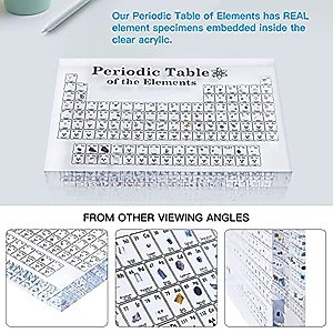 Periodic Table with Real Elements Inside, 6.7" Suitable Size for Reading and Holding, Clear Acrylic Periodic Table with Elements Samples