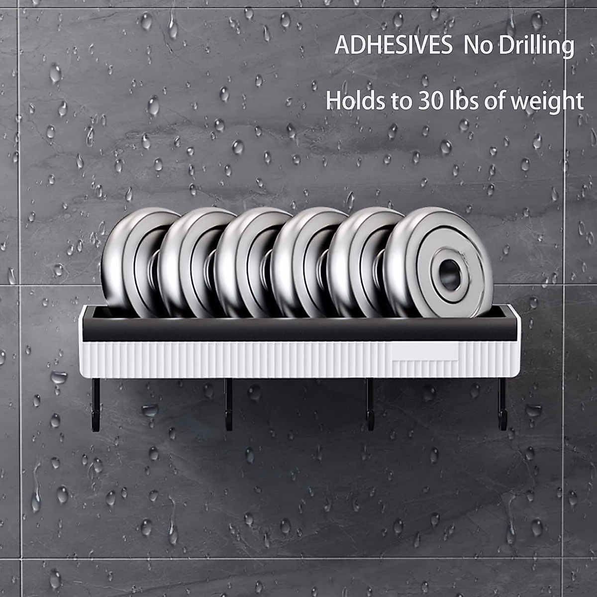 FOCUS FINEST Plastic Wall Mount Shower Shelf, Adhesive Shower Caddy, No Drilling Hang Walls, with Self Adhesive Tape, for Bathroom, Kitchen, Living Room (Black, 1pcs)