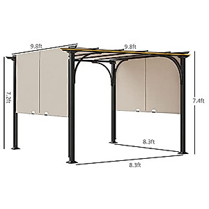 Outsunny 10' x 10' Patio Pergola with Retractable Canopy and Weather-Resistant Steel Frame, Backyard Sun Shade Canopy Cover Shelter for Porch Party, Garden, Grill Gazebo, Beige
