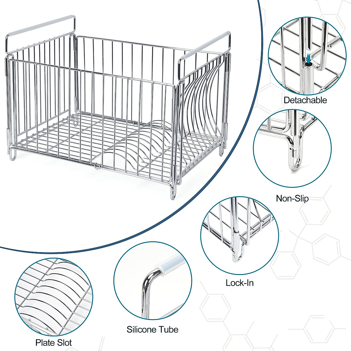 ChengFu Deep Dish Drying Rack and Utensil Cutlery Holder, Deep Large Dish Drying Rack, Dish Racks for Kitchen Counter, Holds 10, 10.5, 12 inch Dinner Plates