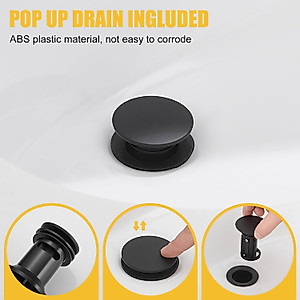 BESy Led 3 Hole Bathroom Sink Faucet, Matte Black Waterfall Wide Spread Bathroom Faucet with 3 Colors Light Changing, Widespread Vanity Faucet 2 Handle with Supply Lines with Pop Up Drain