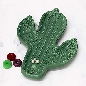Green Cactus Shape Spoon Rest, By Glaver's - Kitchen Utensil, Ceramic Spoon Rest Rustic Farmhouse Design - For Stove Top and Kitchen Counter. Dishwasher Safe.