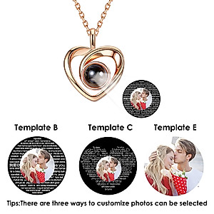 Jewenova 925 Sterling Silver Custom Photo Projective Necklace, I Love You Necklace 100 Languages Photo Necklace, Personalized Gift for Women, Rosegold