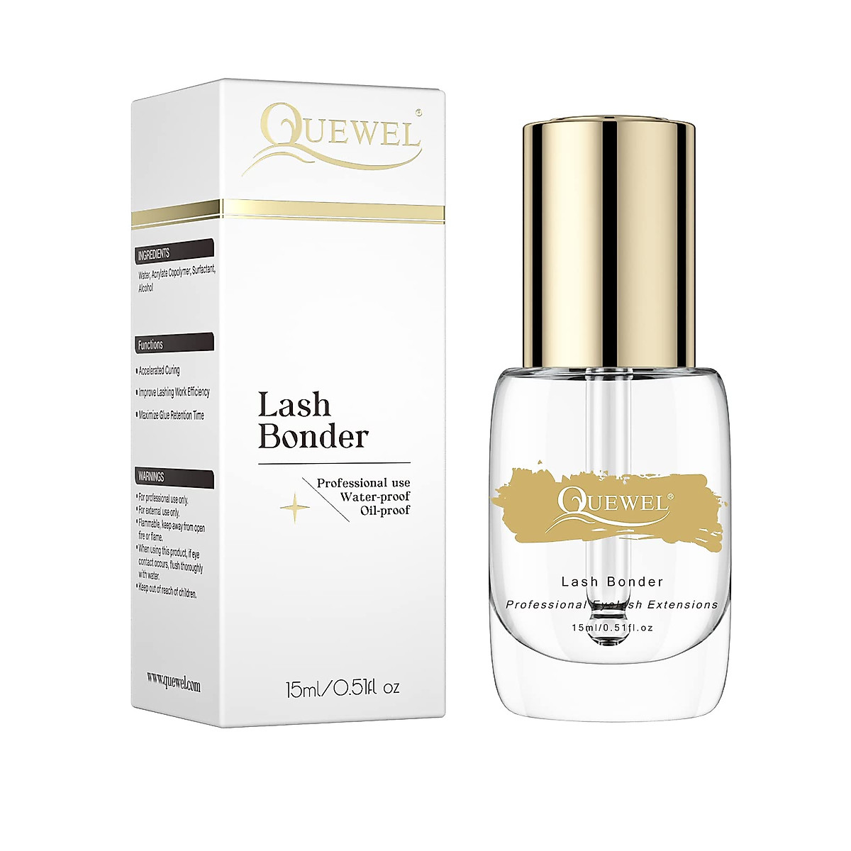 QUEWEL Lash Bonder for Eyelash Extensions 15mL Eyelash Extension Bonder Low Irritation Professional Super Bonder for Lash Extensions Help Glue Bond Better Enhances Retention Water Oil Proof