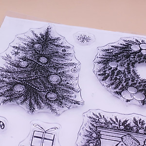 NZJ Merry Christmas Garland Christmas Tree Decoration Clear Stamp Background Transparent Silicone Stamp Spill and Splatter Rubber Stamp for Scrapbook Journal Card Making 4.3 x 6.3 Inch