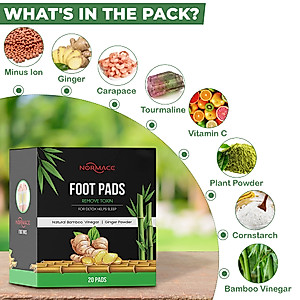 Normace Foot Pads for Better Sleep and Releasing Stress (20 PCS)- High -End Japanese Quality Pads with Natural Ginger Powder