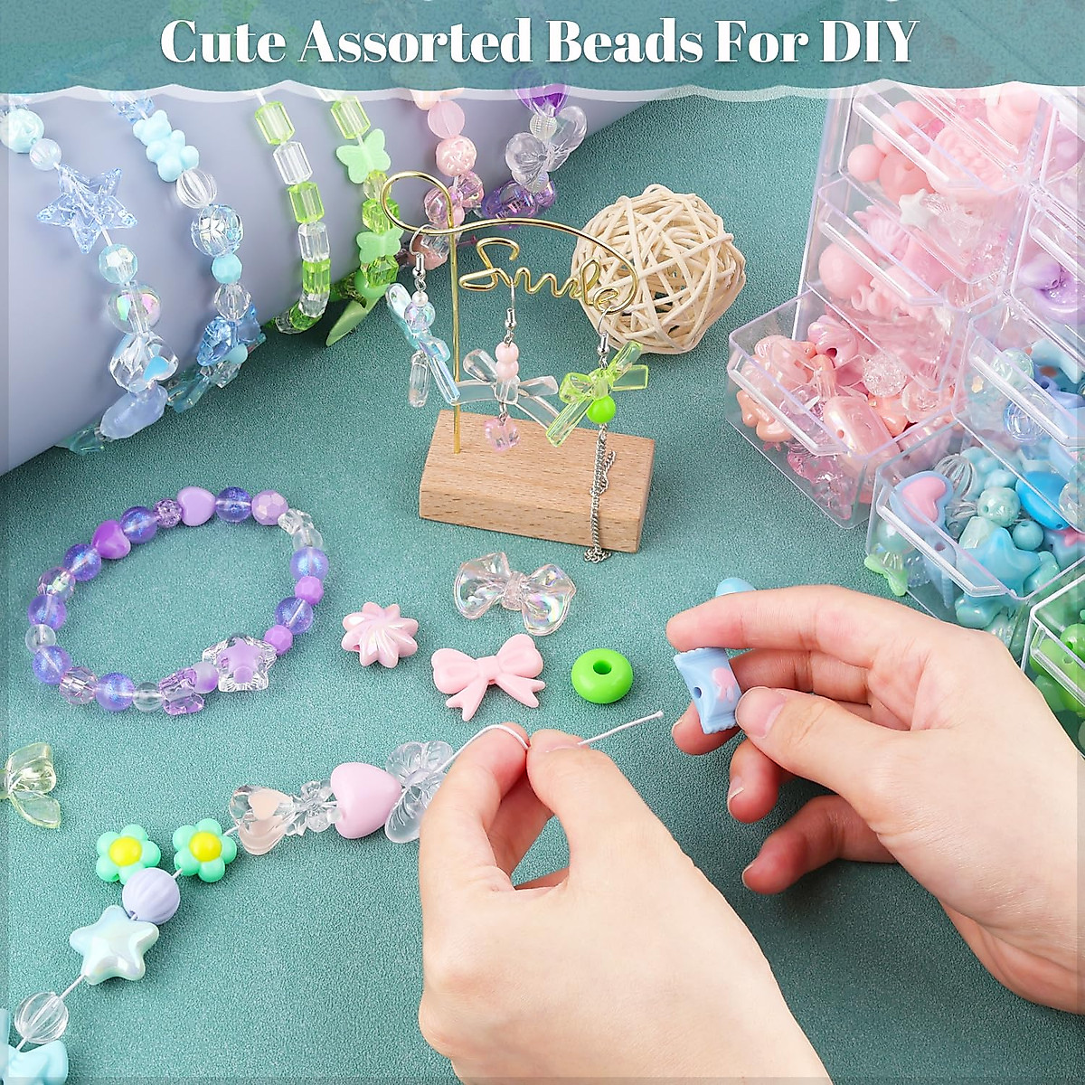 180-240PCS Assorted Acrylic Beads For Bracelet Making, Flower Bow Butterfly Candy Star Heart GummyBear Kawaii Aesthetic Bracelet Charms,Cute Beads For Jewelry Making DIY Necklace Keychain Phone Charms