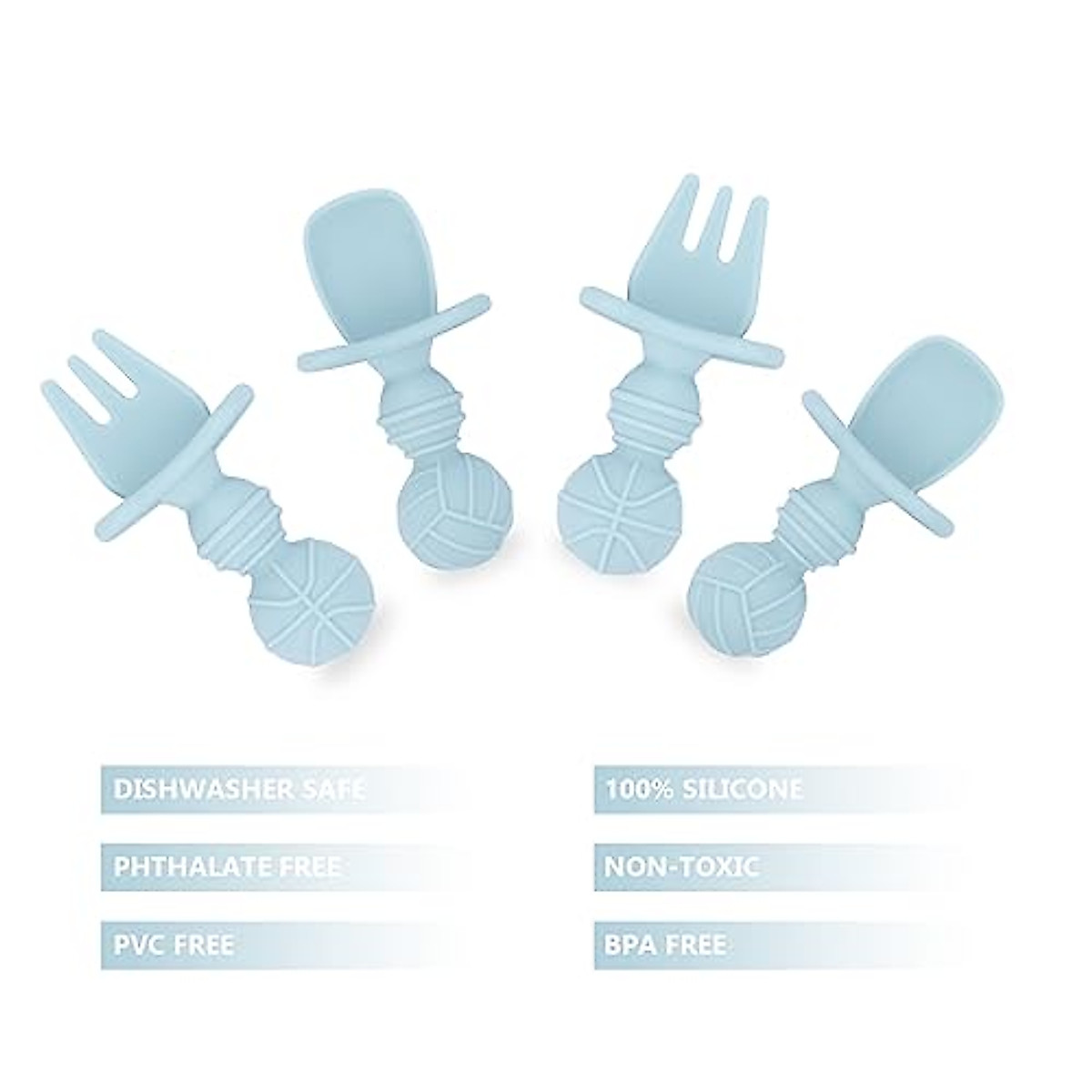 6-Piece Silicone Feeding Spoons and Fork for First Stage Baby, Infant Self-Feeding Utensils for Baby Led Weaning, Safety Tested | BPA Free | Microwave, Dishwasher and Freezer Safe