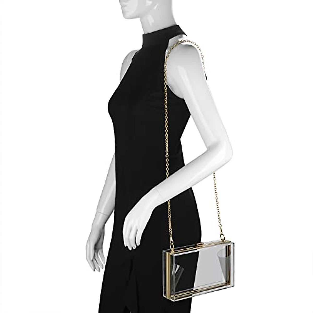 Women Clear Purse, Large Acrylic Box Evening Clutch Bag, Transparent Lady Party Wedding Banquet Bag, Stadium Approved Crossbody Shoulder Handbag (Gold)