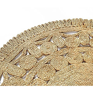 GRUHUM Handwoven Jute Area Rug- 4ft Round-Natural Fiber Boho Soft Braided Rustic Vintage Beige Reversible EcoFriendly Rugs- Farmhouse Indoor EcoFriendly Kitchen Bedroom Living Room Hallways 4'ftRound