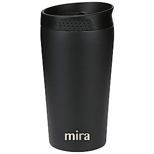 MIRA 12 oz Stainless Steel Insulated Coffee Travel Mug for Coffee, Tea - Press Lid Tumbler - Vacuum Insulated Coffee Thermos Cup Keeps Hot or Cold - Black
