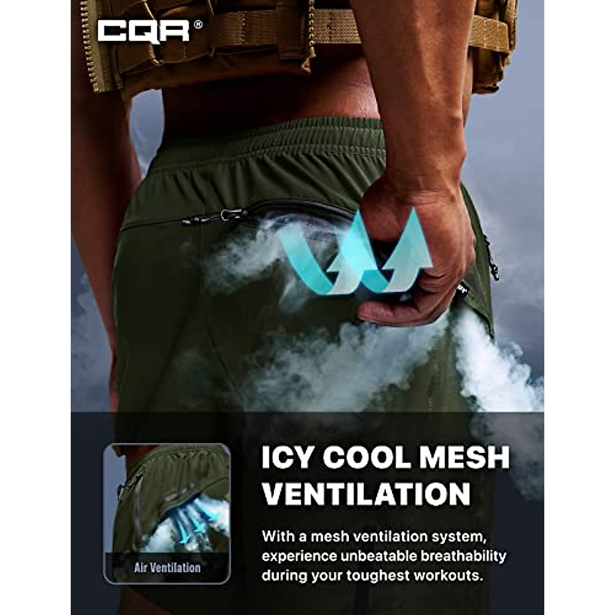 CQR Men's 7 Inches Sports Training Shorts, Lightweight Quick Dry Athletic Shorts, Running Workout Hiking Shorts with Pockets, Tahoe Shorts Olive, X-Large