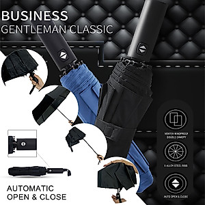 Pumi-geous Automatic Travel Umbrella Windproof Lightweight Strong Compact 8Ribs Collapsible Backpack Umbrella Suit For Adult (Light Purple)