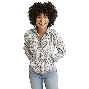 Vera Bradley Women's French Terry Quarter-zip Sweatshirt With Pockets (Extended Size Range), Citrus Paisley Gray, Large