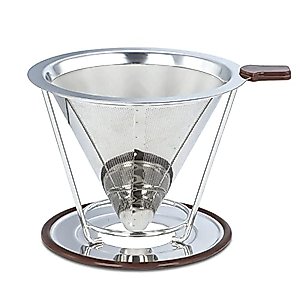 Jocuu Pour Over Coffee Dripper, Stainless Steel Pour Over Coffee Maker, Reusable Slow Drip Coffee Filter, Paperless Cone Coffee Strainer for Single Cup Brew with Non-slip Cup Stand