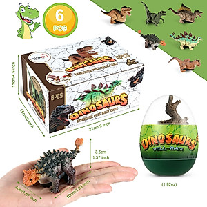 LIHAO 6 Pack Easter Eggs Dinosaur Toys Pull Back Cars for Easter Egg Hunt, Easter Basket Stuffers Fillers Kids Party Favors